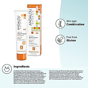 Andalou Naturals Vitamin C BB Beauty Balm Sheer Tint SPF 30, 2-in-1 BB Cream & Face Sunscreen with Broad Spectrum Protection, Mineral Sunscreen with Non-Nano Zinc Oxide, 2 Fl Oz