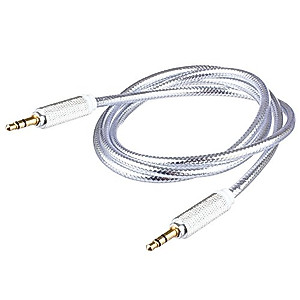 Lilware Braided Nylon Transparent PVC Jacket 1M Aux Audio Cable 3.5mm Jack Male to Male Cord for Multimedia Devices - Silver