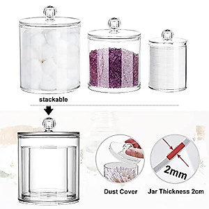 MYITYARD Plastic Apothecary Jars with lid Set, 3 Pack Clear Qtip Holder Dispenser Bathroom Organizer Canisters for Cotton Swab Floss Makeup Sponges