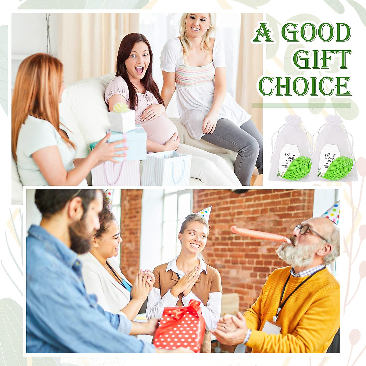 BUWUSMU 40 Sets Wedding Mini Soap Favors, Baby Shower Favors for Guests with Thank You Gift Cards, Eucalyptus Scented Soap Greenery Bridal Shower Gifts, Organza Bags for Party Housewarming Boy Girl