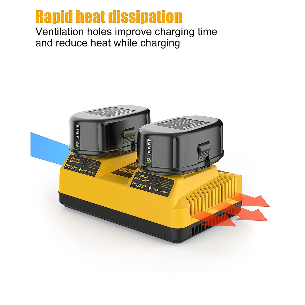 AYTXTG 2Pack 6.5Ah Lithium Battery Replace for Dewalt 18V XRP Ni-Cad Battery DC9096 DC9098 DC9099 DE9039 DE9095 + 2 Port DC9320 Fast Dual Charger for Dewalt 7.2V-18V XRP NI-CD NI-MH Battery