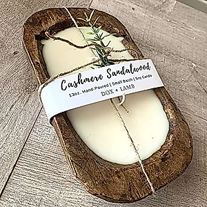 Dox + Lamb Cashmere Sandalwood Rustic Wooden Bowl Candle | Handmade Wood Bread Bowl Candle 3-Wick Soy Wax | Distressed Dough Bowl Candle | Modern Farmhouse Decor Table Centerpiece