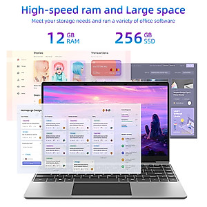 jumper Laptop 14 Inch, Intel Celeron J4105 CPU(Up to 2.5GHz), 12GB LPDDR4 RAM, 256GB SSD Laptops Computer, FHD 1920x1080 Display. (RAM:12GB, SSD:256GB)