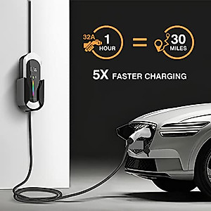 Keruida Level 2 EV Charger 32Amp 240V, Portable EV Charger with NEMA 14-50 Plug SAE J1772 Cable, Home EV Charging Station Adjustable Currents 10A-32A, with EV Charger Holder, Timing Delay