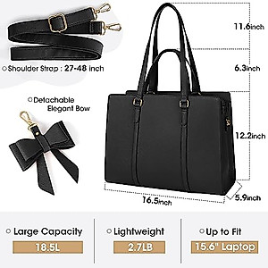 NUBILY Laptop Bag for Women 15.6 inch Laptop Tote Bag Waterproof Leather Computer Bag Lightweight Womens Briefcase Professional Business Office Work Bag Large Capacity Handbag Shoulder Bag Black