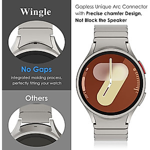 Wingle for Samsung Galaxy Watch 7 6 Band 5 Pro Galaxy Watch 6 Classic Bands 47mm 5/4/4 Classic/FE No Gap Band 44mm 40mm 43mm 45mm 42mm 46mm Men, Solid Stainless Steel Metal Link Bracelet Band Titanium
