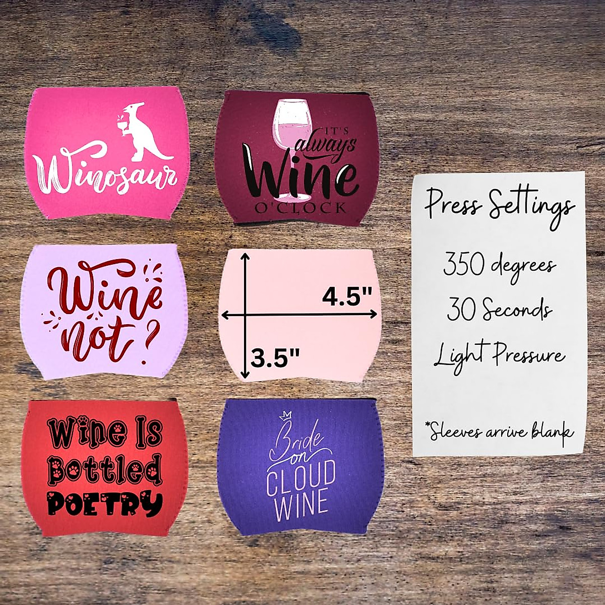 TahoeBay Blank Wine Glass Sleeves (6-Pack) Neoprene Insulator Ornaments for Sublimation, Infusible Ink, Heat Transfer Vinyl Drink Identification 12oz Wine Glass Accessories