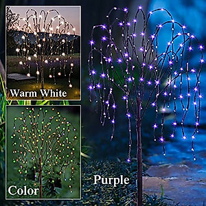 ooLALoo Outdoor Tree Solar Willow Tree 4.6 FT Artificial Plant for Garden Waterproof with Blink Modes for Patio Decor (Purple)