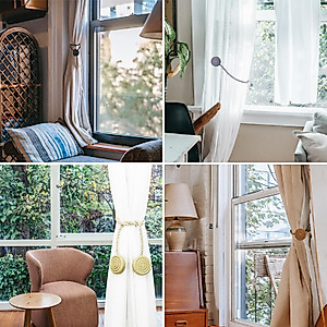 Hangtty Magnetic Curtain Tie Backs 2 Pack Rope Curtain Tiebacks Decorative Curtain Holders for Drapes Window Treatment Holdbacks Home Outdoor Curtain Tiebacks, Gold