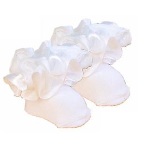 3 Pairs 3D Three-dimensional Ruffled Lace Cotton Socks,Cute Double Big Lace Dress Princess Socks for Girls (3Pairs-Black/White/Grey, 0-12 Months)