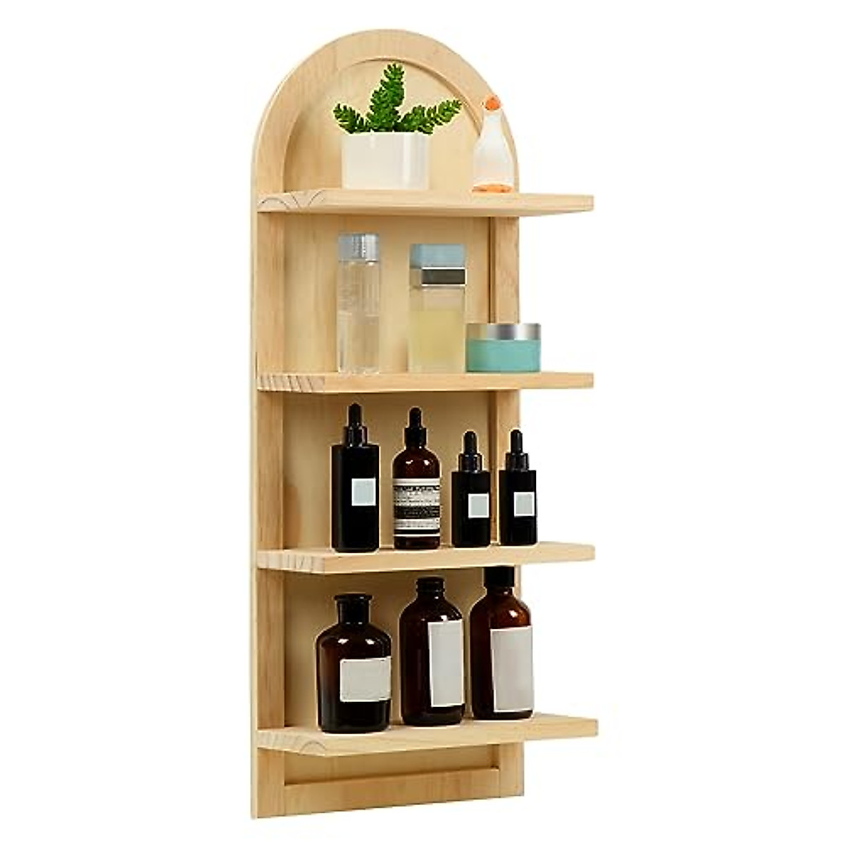 Barydat Arched Wood Wall Shelf 4 Tiers Boho Wall Shelves Curved Wall Mount Wooden Bookshelf for Wall Living Room Bathroom Decor Storage, 12" D x 30" W x 5.5" H