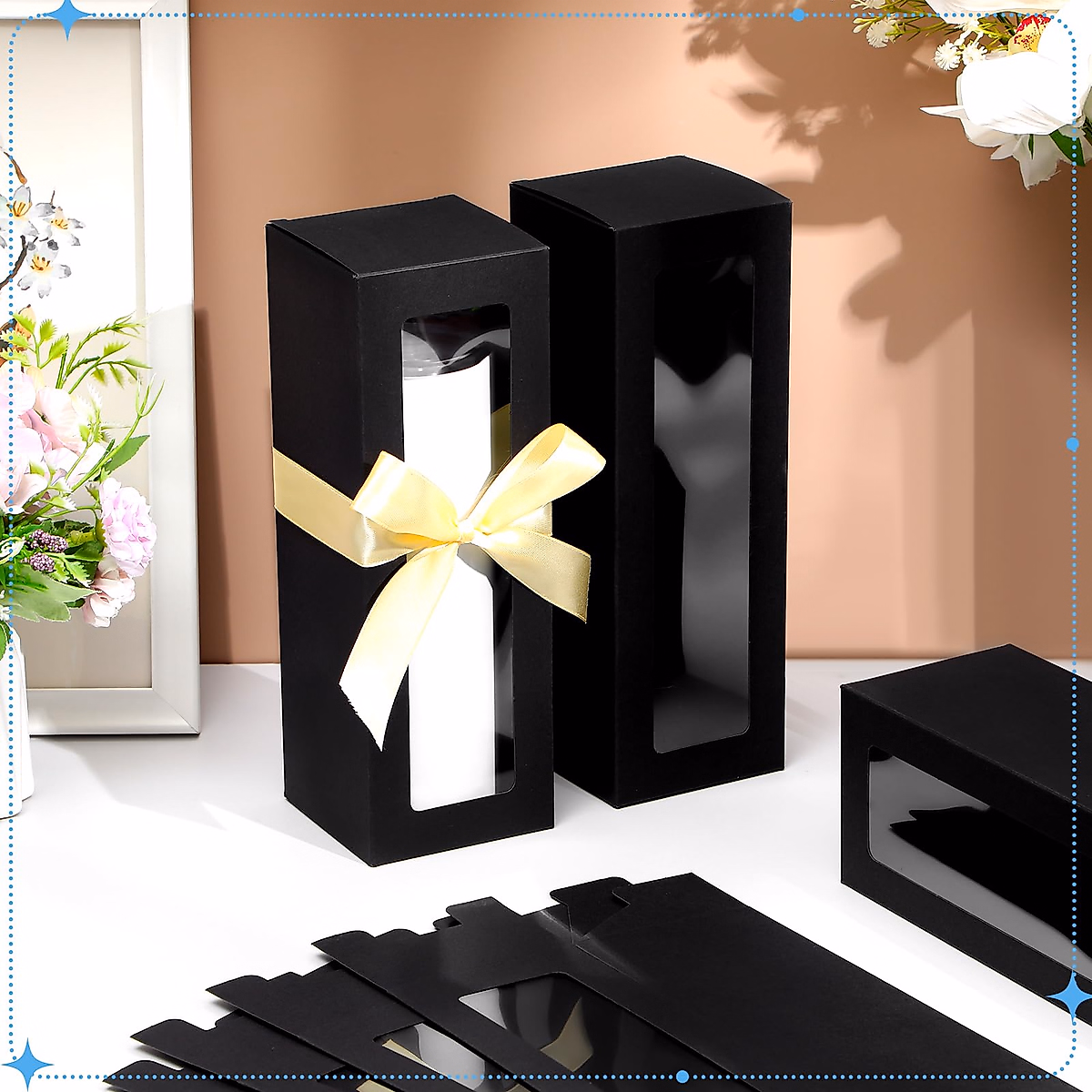 Perkoop 60 Pcs Gift Boxes for Sublimation Tumbler Transparent Tumblers Boxes Exhibition Box with Window for 12oz 20oz 30oz Heat Press Sublimation Blanks Skinny Tumbler Gift Wrapping(Black)