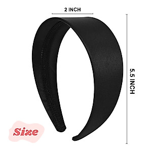 DEEKA 2 Inch Wide Satin Headband for Women and Girls -White/Black