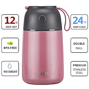 MAXSO 2 Pack Soup Thermo for Hot & Cold Food for Kids Adults, Vacuum Insulated Food Jar Thermal Lunch Containers, Travel Food Flask with Spoon (24 oz,17 oz) (Pink)