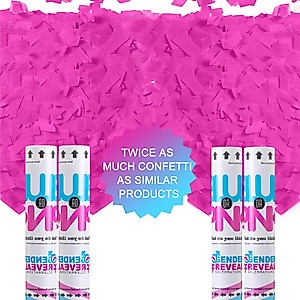 Tamsan Gender Reveal Cannons - Girl Surprise! Set of 4 Biodegradable Confetti, 12 Inches Pink Confetti Cannon, Easy to Use Indoor & Outdoor Gender Reveal Cannon with Matching Stickers
