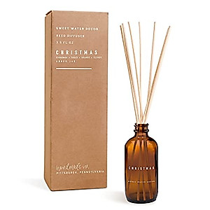 Sweet Water Decor Christmas Amber Reed Diffuser Set | Apple Cider, Cinnamon, Fresh Cut Christmas Tree, Cookies Scented Diffusers for Home | Christmas Gift | Air Freshener | Essential Oils | Home Décor