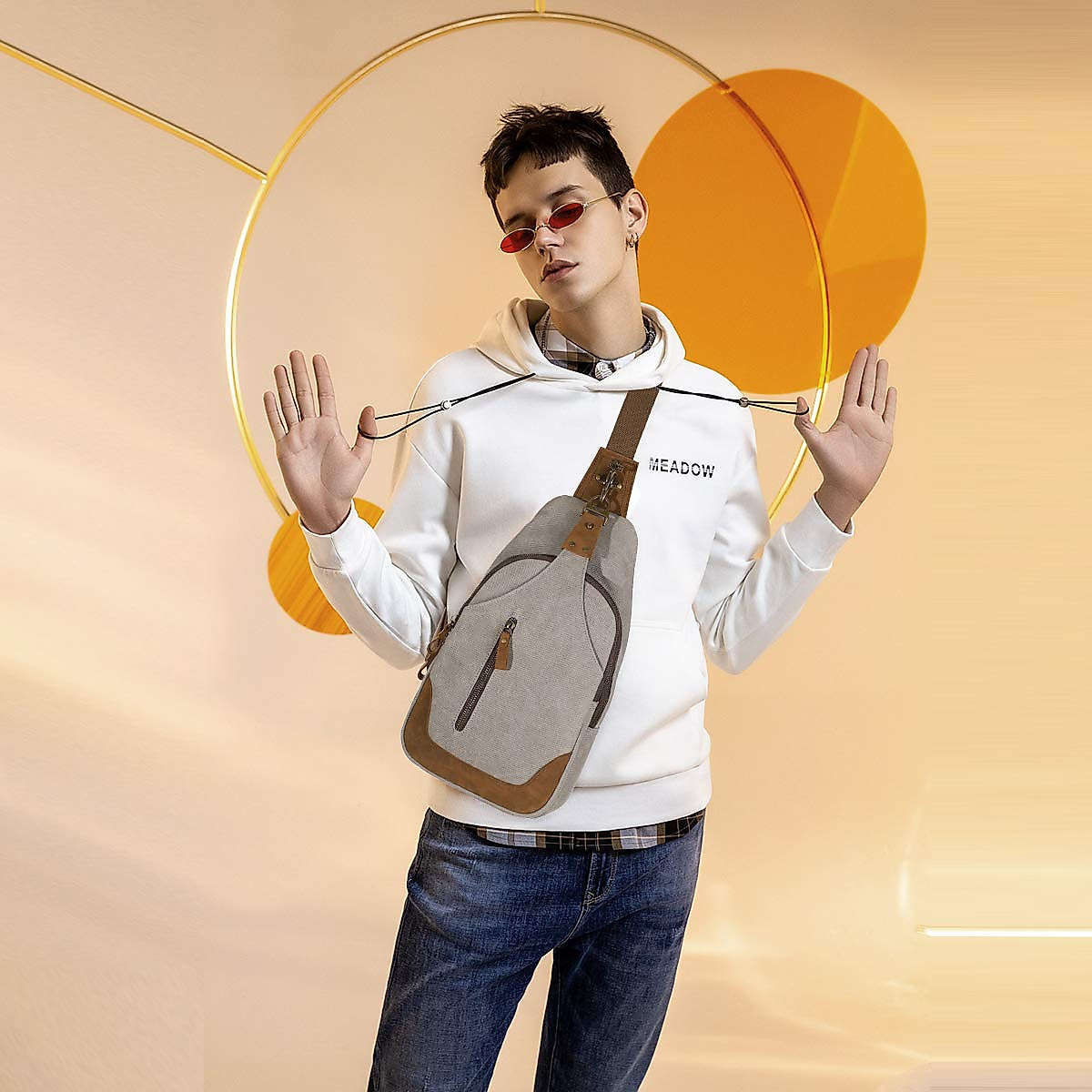 Canvas Sling Bag Crossbody Backpack Shoulder Casual Rucksack for Men Women