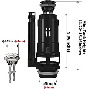 R&T A2422M 3" Dual Flush Valve with Push Button Dual Flush Toilet Repair Kit Toilet Tank Parts Replacement for 2-piece Toilet