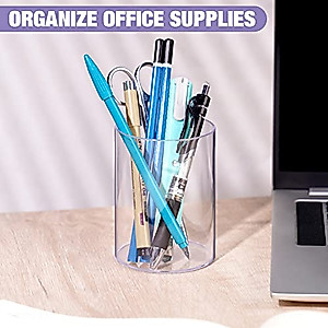 NiOffice Stylish Clear Acrylic Desk Organizer Pen and Pencil Holders Set of 3, Round Makeup Brush Storage Perfect for Home, School and Office Supplies