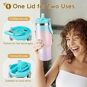 VUSIGN 30 oz Tumbler with Handle and Flip Straw, Stainless Steel Vacuum Insulated Water Bottle Travel Mug Thermal Cup for Home, Office, Car, Outdoors, Sports, Carnival