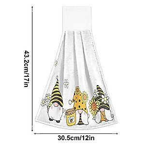 Summer Hanging Kitchen Towels Gnomes Hand Towel Flower 2PCS Dish Cloth Tie Towel Absorbent Oven Stove Washcloth with Loop for Bathroom Home Decorative