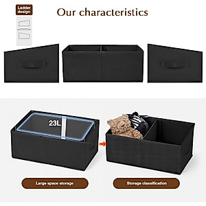 DIMJ Closet Storage Bins, 6 Pack Storage Baskets for Shelves, Foldable Closet Organizer with Handle, Linen Closet Organizers and Storage for Clothes, Toys, Towel, Books (Black)