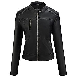 URBEST Women's Faux Leather Jacket Black Motorcycle Moto Biker Short Coat