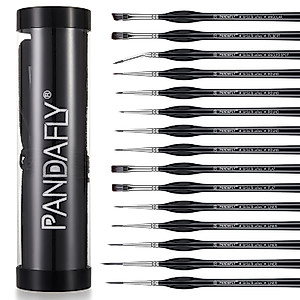 PANDAFLY Micro Detail Paint Brush Set, 15pcs Miniature Painting Brushes for Fine Detailing & Art Painting - Watercolor Oil Acrylic, Face, Nail, Craft Models, Rock Painting, Warhammer 40k