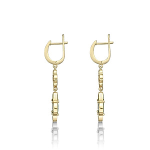 Lavari Jewelers Elegant Flower Drop Earrings for Women - Green Malachite & Cubic Zirconia in 925 Sterling Silver Clover Dangle Earrings - Hypoallergenic Yellow Gold Plated - Secure Hinge Post