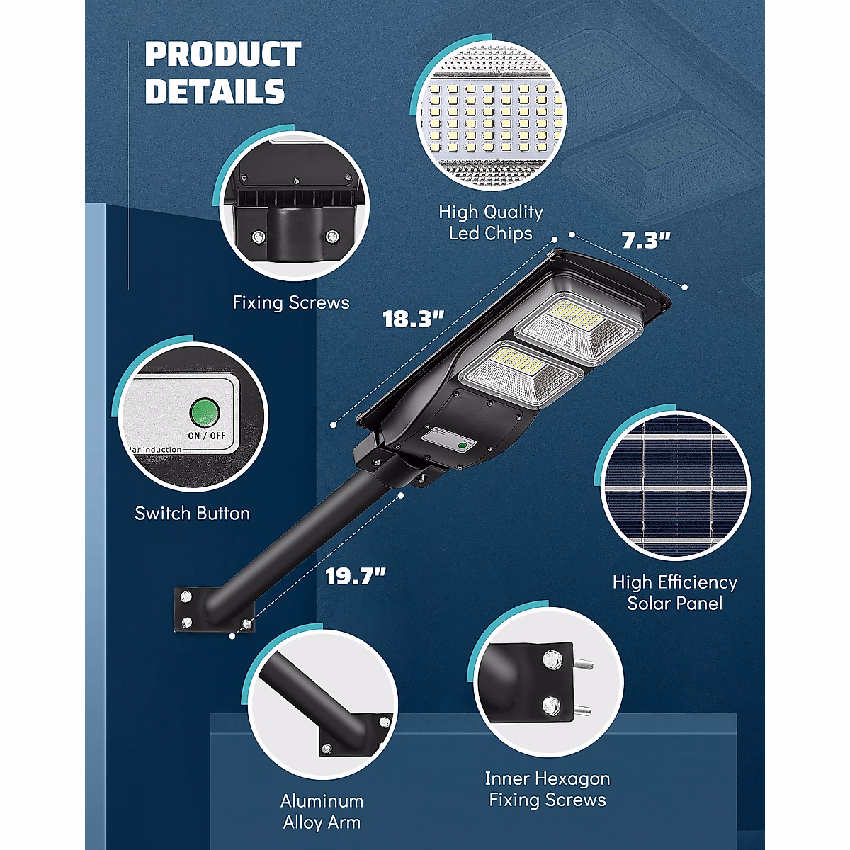 Lovus 2Pack 500W Solar Powered Street Lights, 6000K LED Dusk to Dawn, Outdoor Flood Security Light with Motion Sensor, IP65 Waterproof, Wall or Pole Mount, ST40-039-2