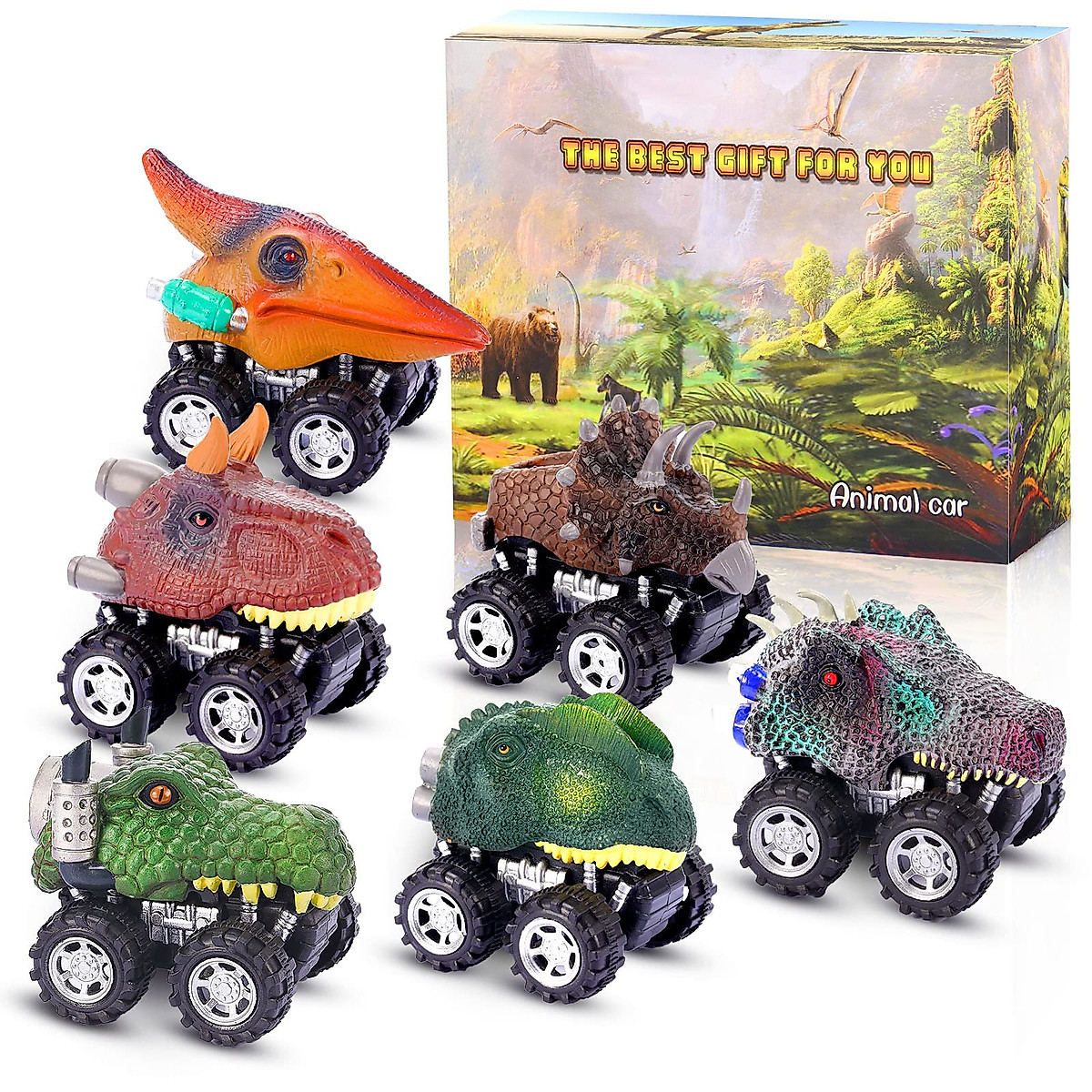 Dinosaur Toys for 3-6 Year Old Boys, Pull Back Dinosaur Cars for Kids 6 Pack Set Pull Back Dinosaur Toys for Age 3-7 Boys Toy Cars Dinosaurs Christmas Birthday Gifts for Boys Age 3-6 Stock Filler