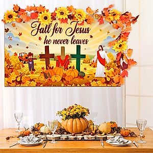 Tiamon Halloween Trunk or Treat Car Decoration Kit, Fall for Jesus Backdrop Thanksgiving Archway Garage Decorations Christian Bible Religions Banner Autumn Harvest Fall Car Decor Supplies