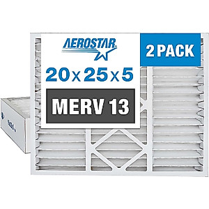 Aerostar 20x25x5 Air Filter MERV 13, Furnace Filters AC HVAC Replacement for Honeywell FC100A1037, Lennox X6673, Carrier EXPXXFIL0020, Bryant, and Payne (2 Pack) (Actual Size: 19.88" x 24.75" x 4.38")
