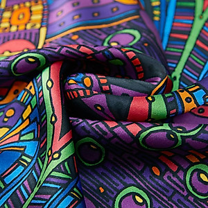 MANSPHIL 100% Mulberry Silk Head Scarf for Women Hair Sleeping, 27"x27" Square Purple Pattern Fashion Bandanas Wraps Bag Gift Packed