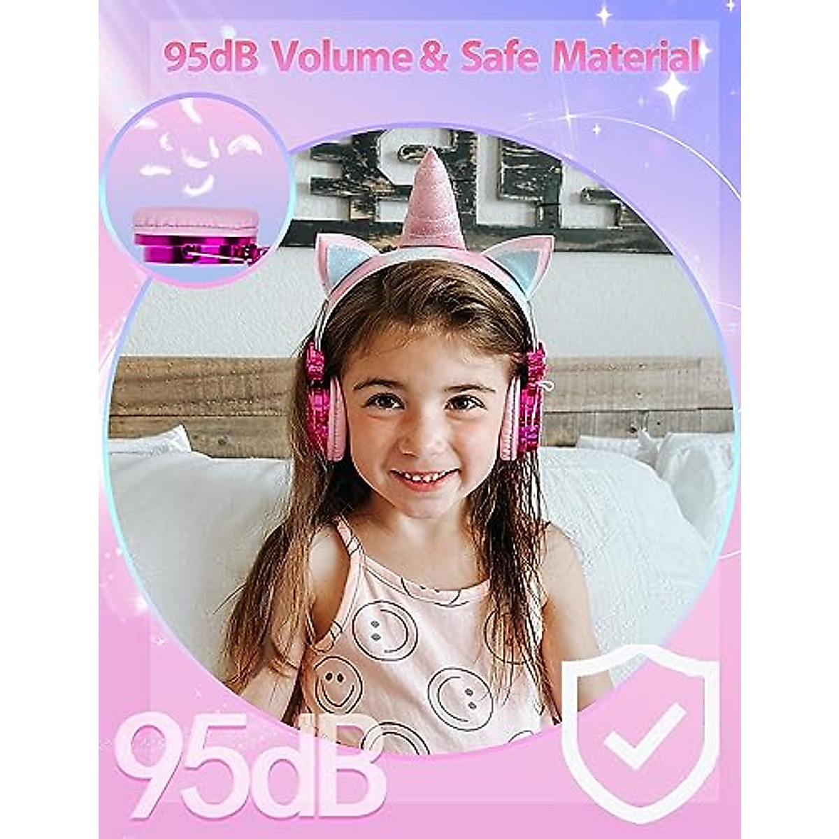charlxee 𝟐𝟎𝟐𝟑 𝐍𝐞𝐰 Unicorns Kids Wireless Headphones with LED Lights,Headsets with Mic for School,30H Playtime,95dB Volume Limited,HD Stereo On/Over Ear Headsets,Unicorns Gifts(Hot-Pink)