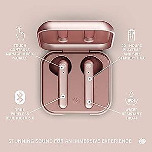 Urbanista Stockholm Plus True Wireless Earbuds - Over 20 Hours Playtime, IPX4 Waterproof Earphones, Bluetooth 5.0 Headphones, Touch Controls & Enhanced Microphone for Clear Calling, Rose Gold