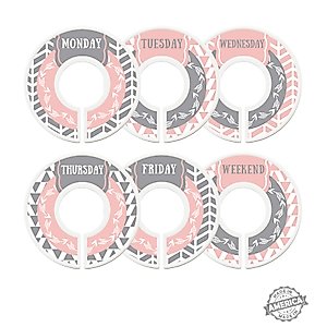 Modish Labels, Weekly Clothes Organizer, Days of the Week Closet Organizer System, Daily Closet Organizer, Closet Dividers, School Clothes Dividers (Pink Arrows)