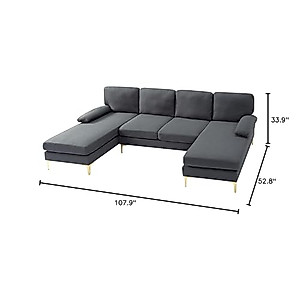 OMMGG 107.9” U Shaped Sectional Sofa with Double Extra Wide Chaise, Seat Cushions & Removable Back, for Living Room, Office, Apartment