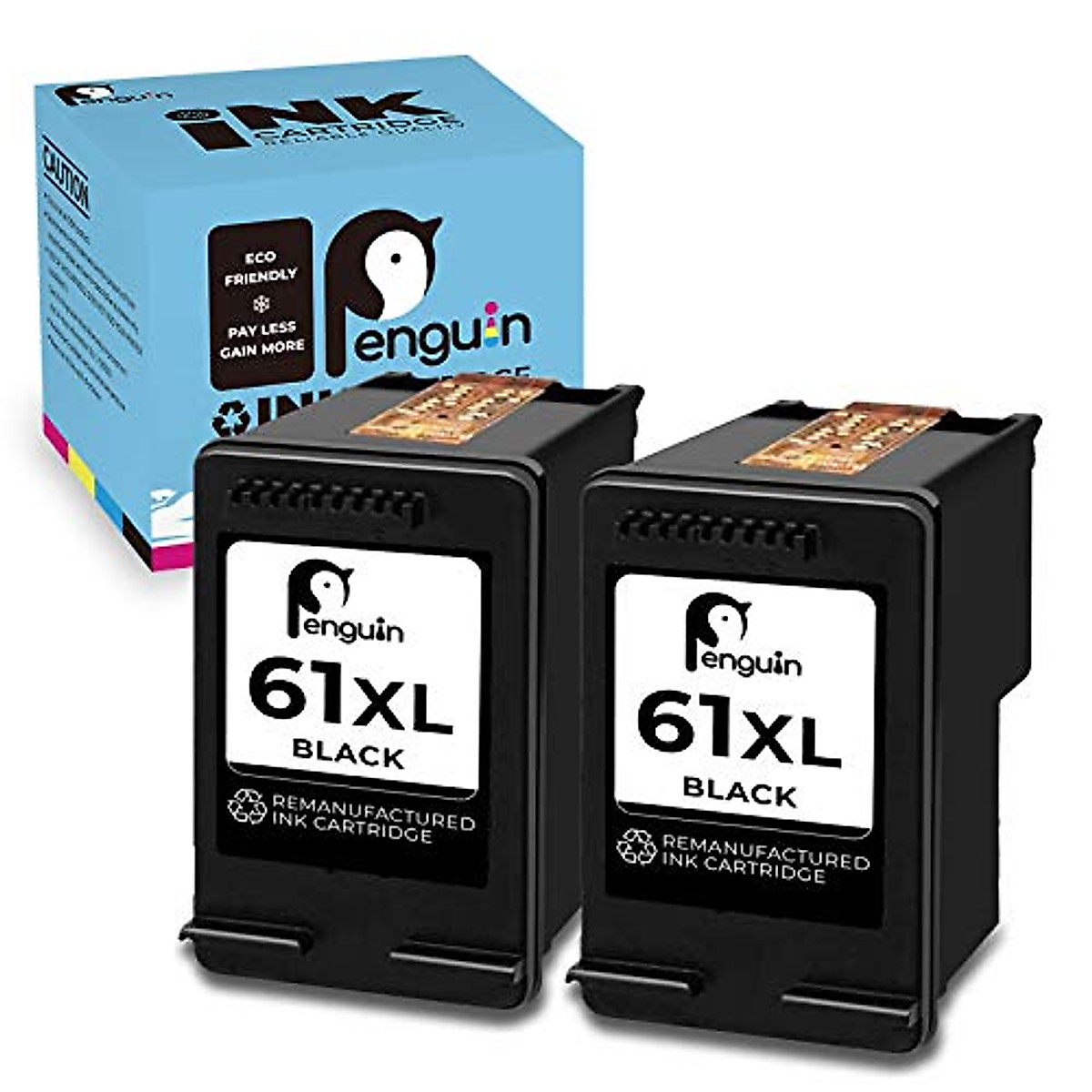 Penguin Remanufactured Printer Ink Cartridge Replacement for HP 61XL,61 XL Used for Hp Deskjet 1000 1010 2540 2546 3050A Envy 4500 4509 5530 Officejet 4630 4609(2 Black) Combo Pack
