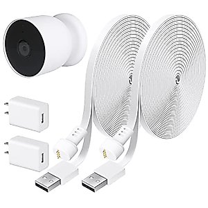 2Pack 13Ft/4m Power Cable and Adapter Compatible with Google Nest Cam Outdoor or Indoor, Battery, Flat Weatherproof Outdoor Cable Continuously Charging Your Nest Cam (Battery) - White