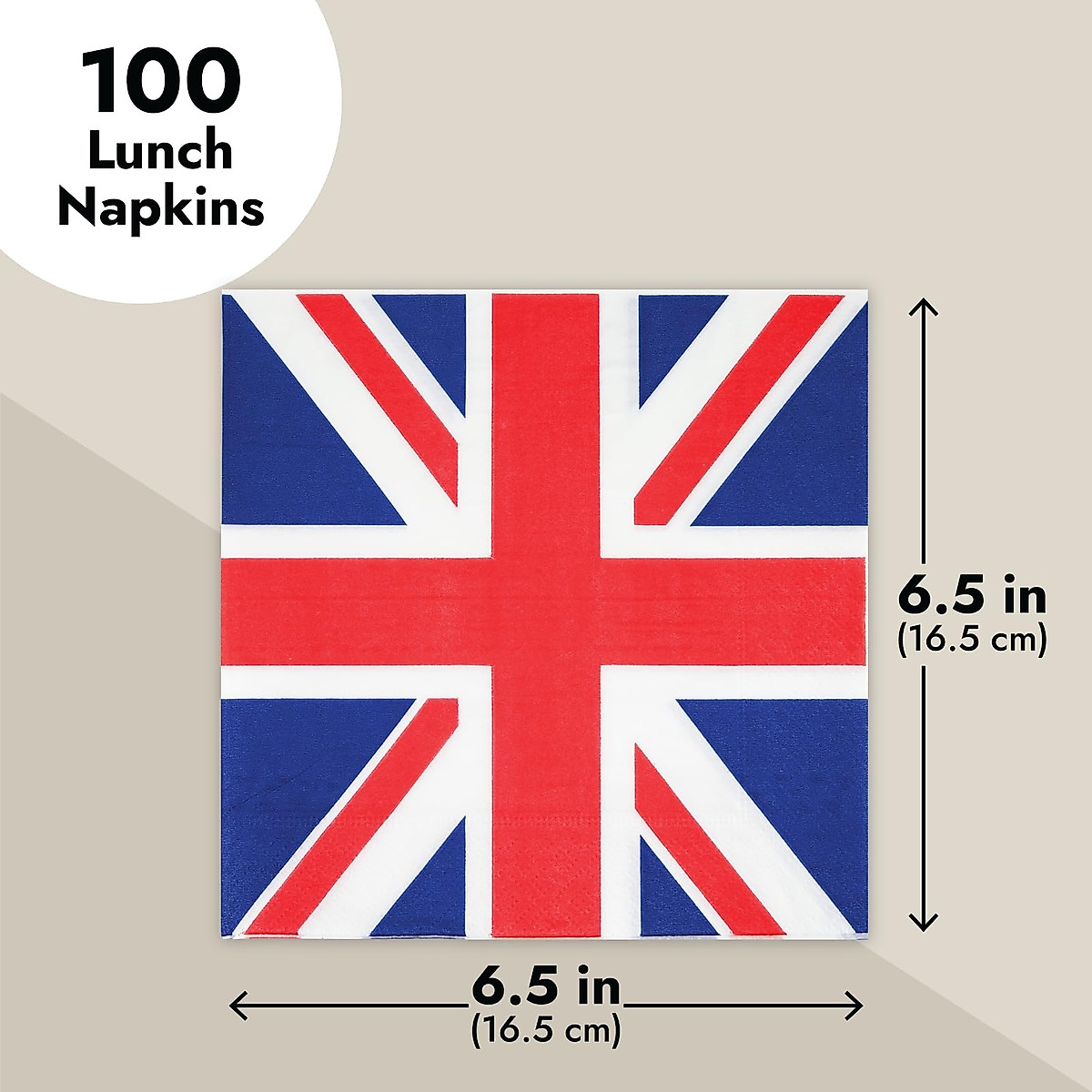 Juvale 100 Pack UK Flag Napkins for British Party Decorations, Union Jack, Birthday Parties, Celebrations, Special Occasions (13x13 Inches)