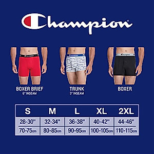 Champion Men's Boxer Briefs, Every Day Comfort Stretch Cotton Moisture-Wicking Underwear, Multi-Pack, Blue White Script Logo/Black/Red-3 Pack, Medium