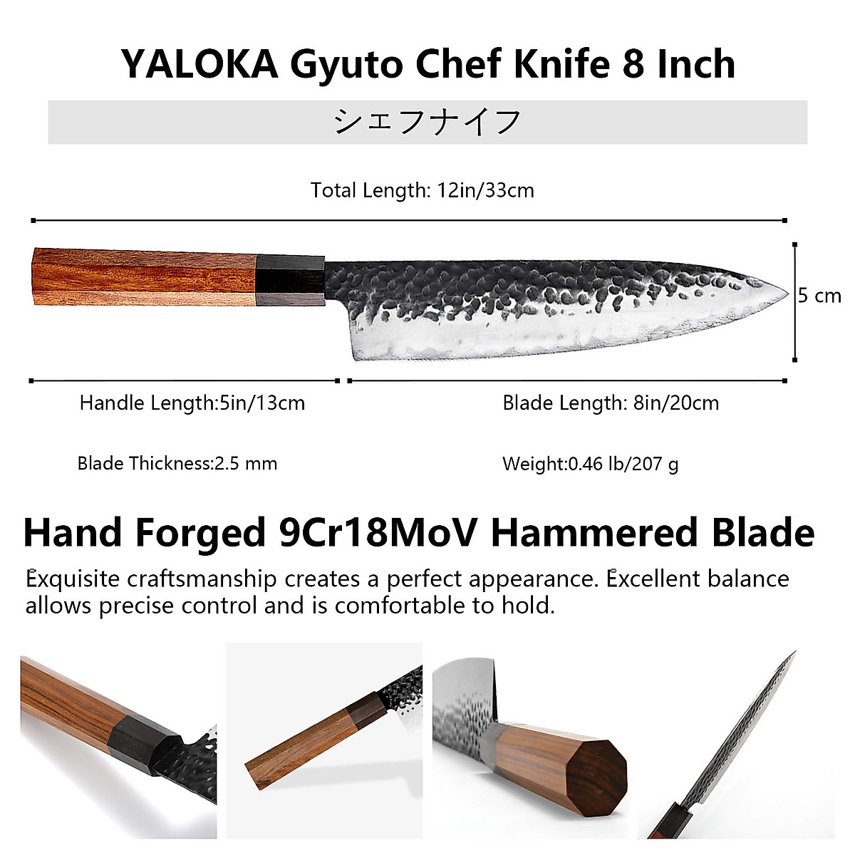 KEIZOKU Gyuto Chef Knife, Japanese Chefs Knife 8 Inch, Ultra Sharp 3 Layers 9CR18MOV High Carbon Steel Kitchen Knives, Professional Hand Hammered Cooking Knife (8 Inch Chef Knife)