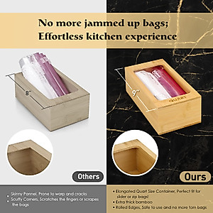 Storage Bag Organizer for Kitchen Drawer Organization, Bamboo Ziplock Bag Organizer for Drawer, Plastic Bag Organizer, Compatible with Quart Sliders, Snack & Sandwich Bag Organizer, Food Baggie Holder