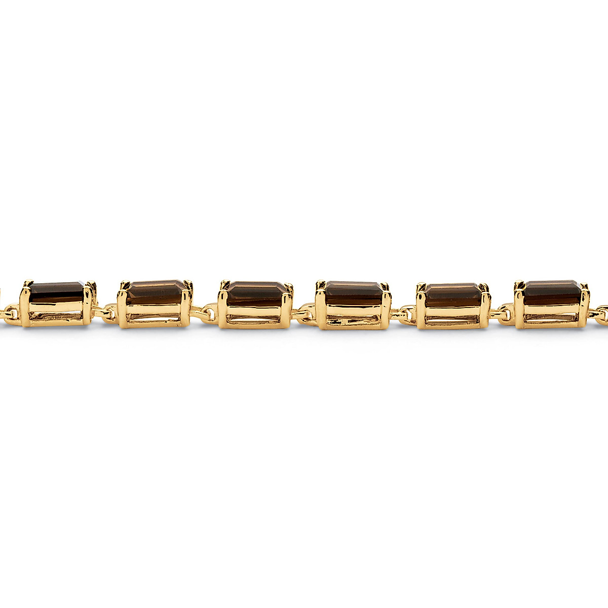 PalmBeach Yellow Gold-plated Emerald Cut Genuine Smoky Quartz, Tennis Bracelet (5.5mm), Hidden Box Clasp, 7.25 inches