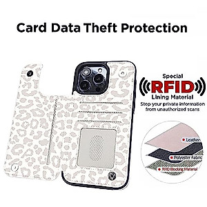 uCOLOR Compatible with iPhone 14 Pro Max 6.7" Wallet Case with Card Holder Folio Flip PU Leather Kickstand Card Slots Case Double Magnetic Clasp and RFID Blocking Cover 6.7 Inch (Beige Leopard)