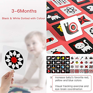 beiens High Contrast Baby Flashcard, 80 Pcs 160 Page Black White Colorful Visual Stimulation Learning Activity Card for Babies Ages 0-3-6-12-36 Months, 5.5'' x 5.5'' Newborn Infants Toys Gift