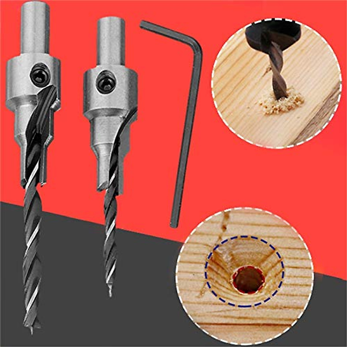 Tameco 2pc Countersink Drilling 3 Steps Pilot Drill Bits Set Reamer Screw Wood Window Hinge Hole Saw Chamfer 4 6 5 7mm steps 8mm Shank