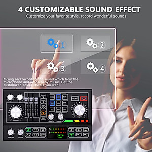 Podcast Equipment Bundle, Audio Interface DJ Mixer Podcast Microphone 48V Phantom Power Supply for Streaming Recording,Tiktok,Black