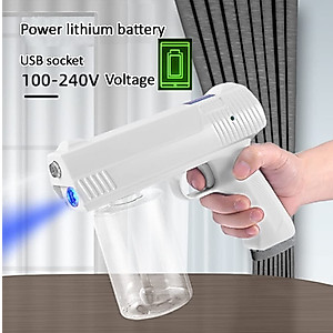 binglan Nano Atomization Disinfection Gun, Rechargeable Portable Handheld with 380ml Capacity Blue Light Spray Disinfection Gun,for Home,Office,School,Disinfection and Other Places,White